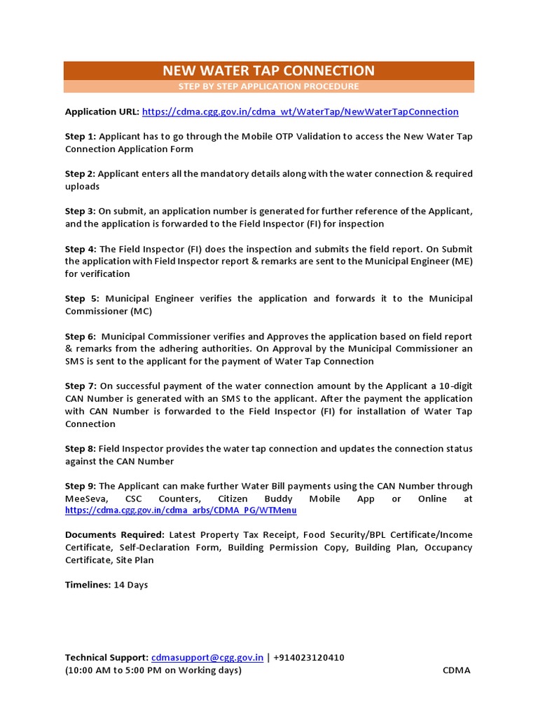 New Water Tap Connection Application Procedure | PDF