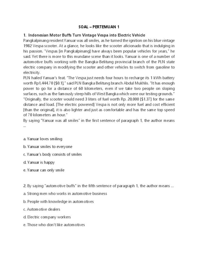 Soal 1 - Intensive English | PDF | Vehicles | Transport