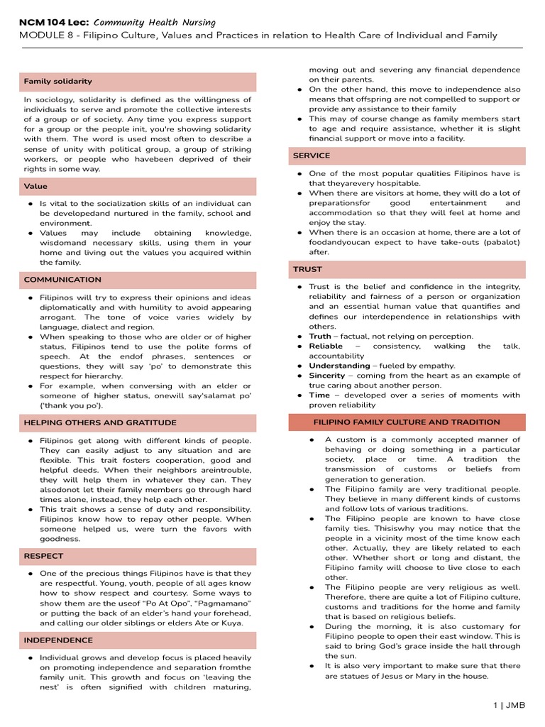 NCM 104 - M8 - Filipino Culture, Values and Practices in Relation To ...