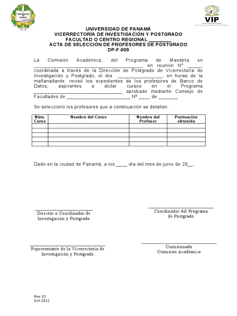 Dp-f-009 Acta de Selección de Profesores de Postgrado | PDF