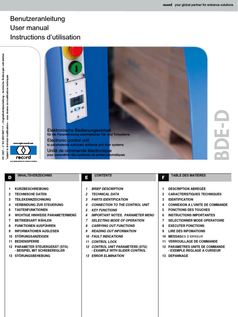Benutzeranleitung User Manual: Elektronische Bedienungseinheit ...