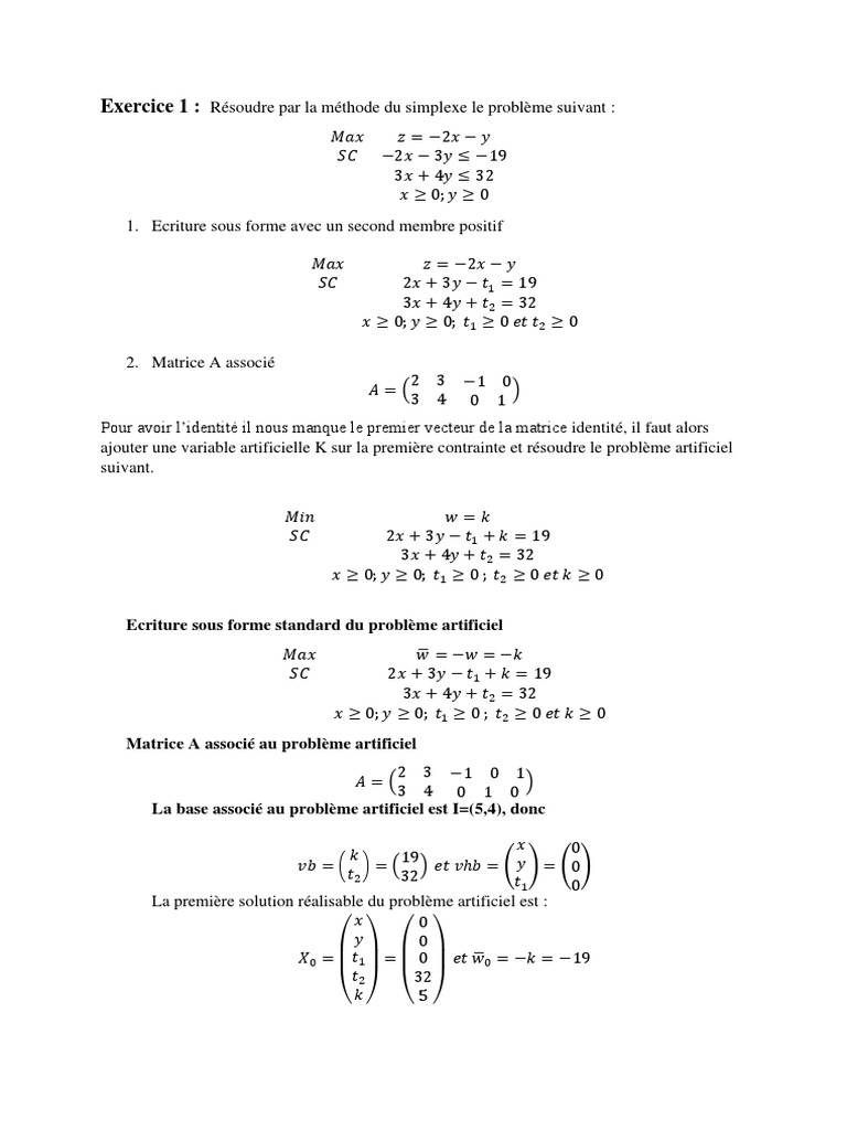 Exercices Simplexe Deux Phases | PDF | Matrice (Mathématiques) | Algèbre