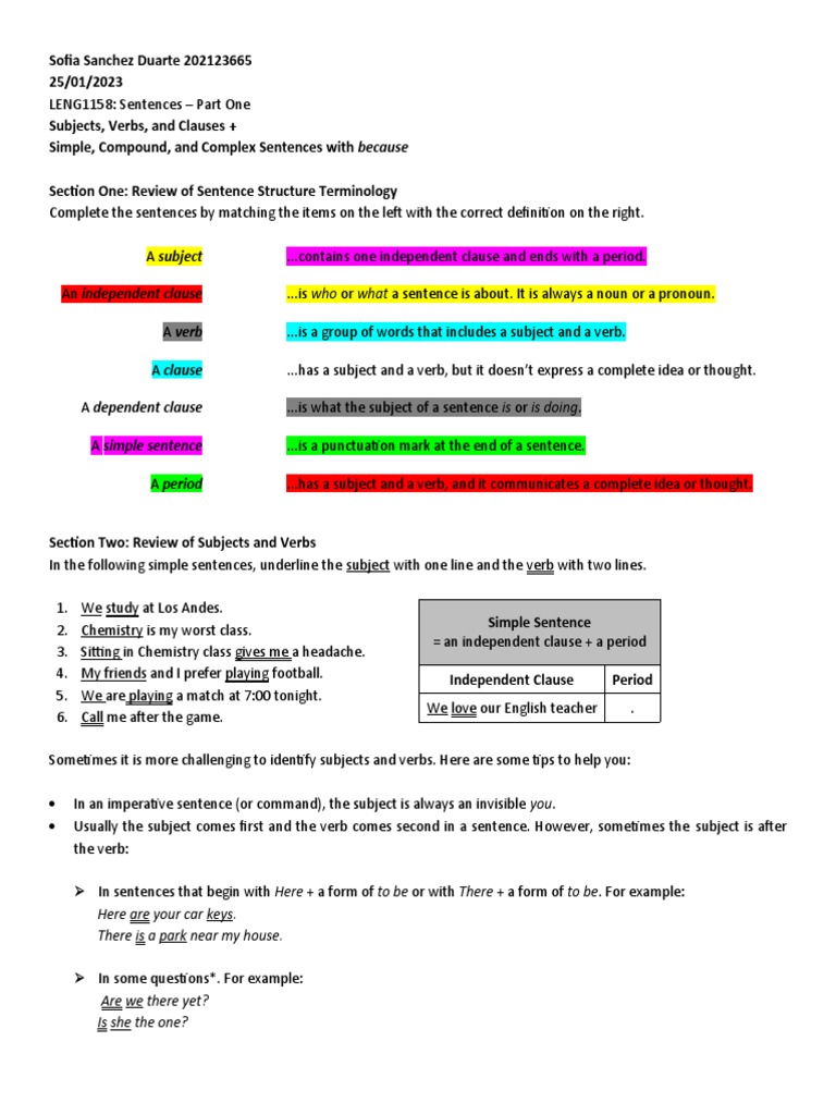 Subjects - Verbs and Clauses | PDF | Subject (Grammar) | Sentence ...