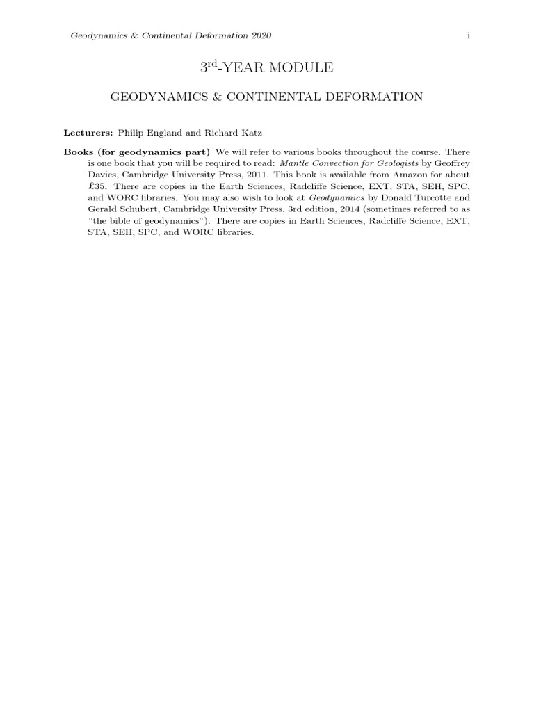 Geodynamics Lecture Notes Pdf Stress Mechanics Momentum