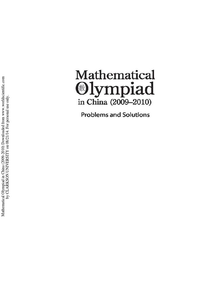 (Mathematical Olympiad Series) Mathematical Olympiad in China (2009-2010) Volume 9 (Problems and ...