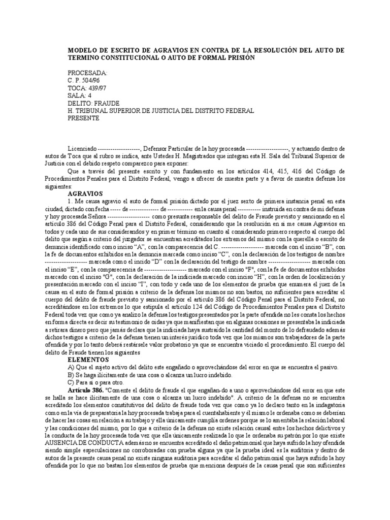 MODELO DE ESCRITO DE AGRAVIOS EN CONTRA DE LA RESOLUCIÓN DEL AUTO DE ...