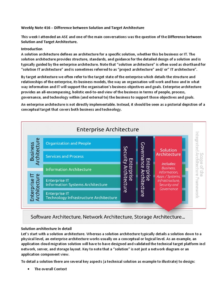Weekly Note 416 - Difference Between Solution and Target Architecture | Download Free PDF ...
