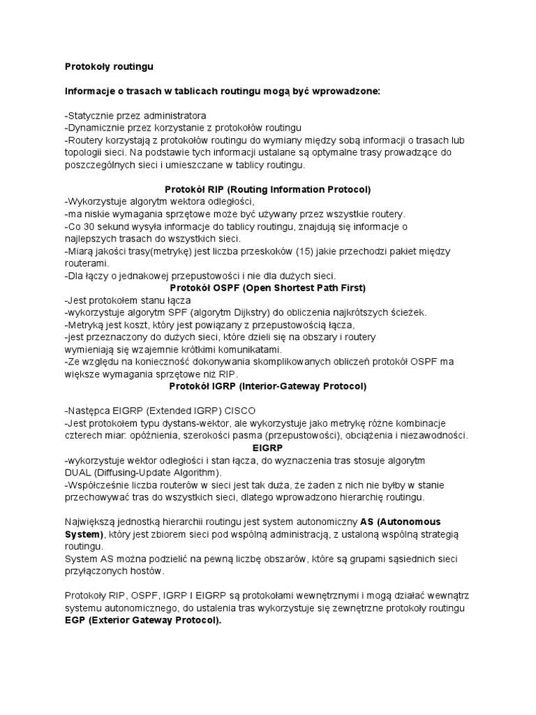 Protokoły Routingu | PDF