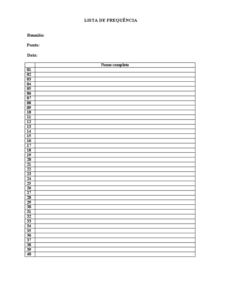 Lista de presença da reunião de pauta de dia [DATA] | PDF