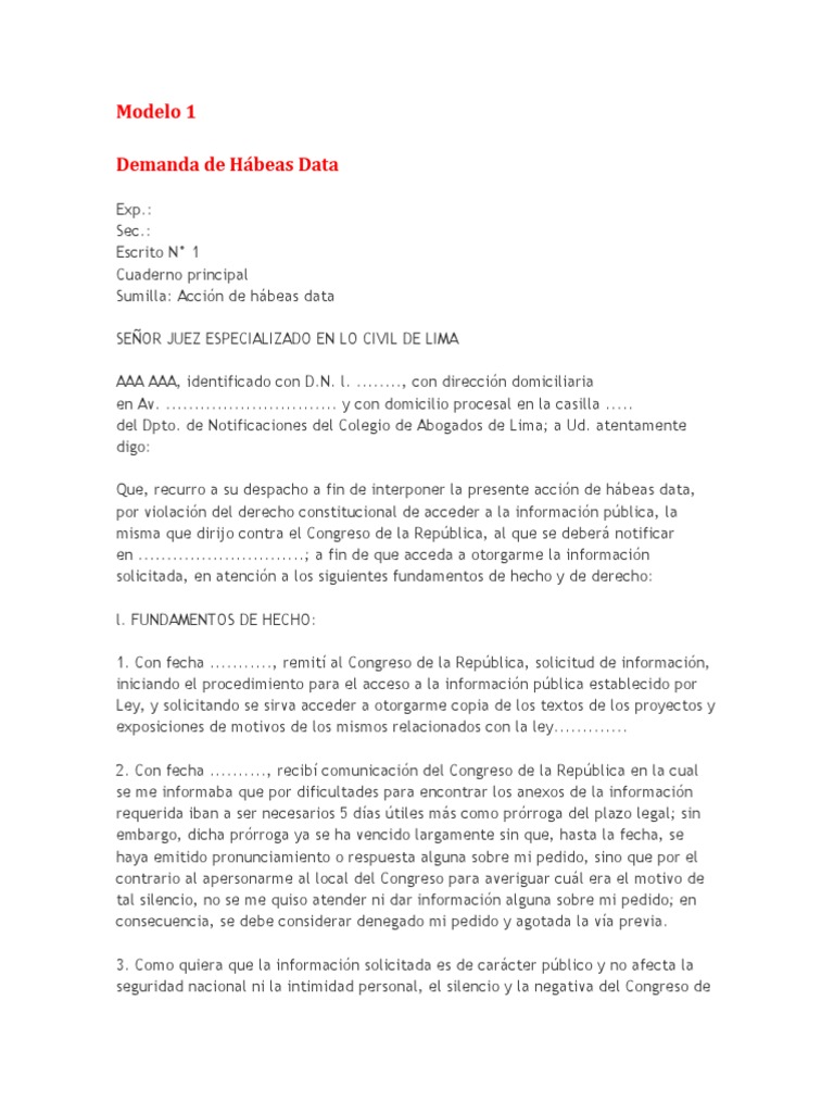 Modelos de Habeas Data | PDF