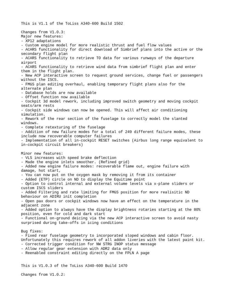 A340-600 Changelog | PDF | Landing Gear | Cockpit