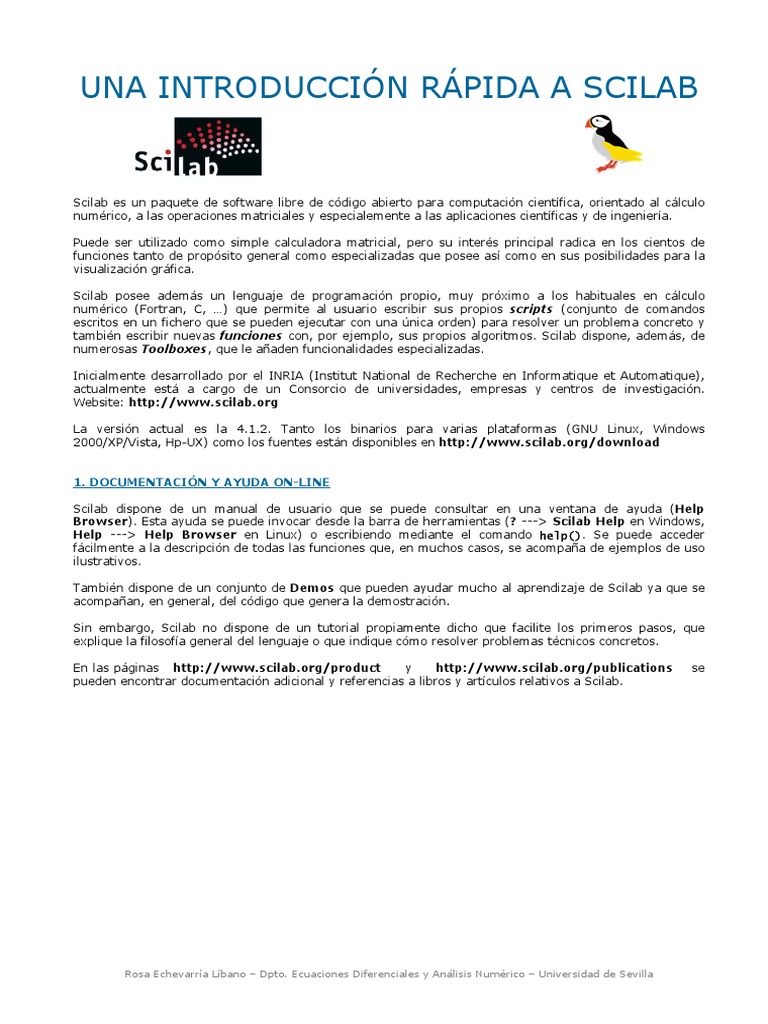 Introducción a Scilab para Cálculo Numérico | PDF | Matriz (Matemáticas ...