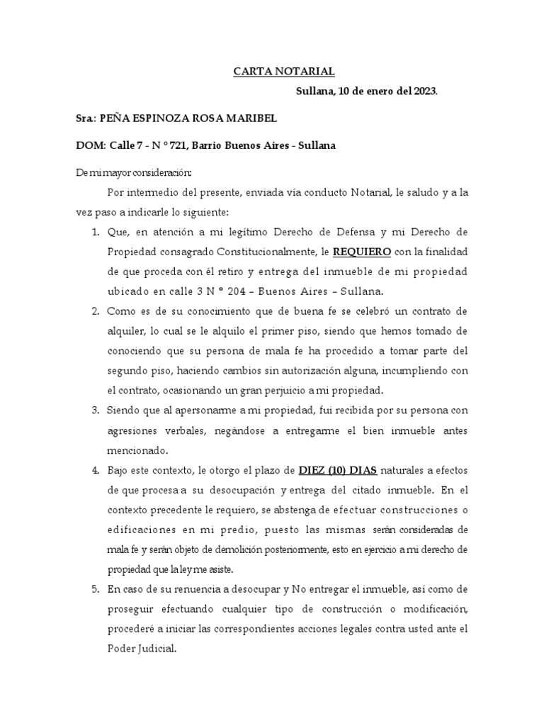Cartas Notariales Desalojo | PDF | Propiedad | Gobierno