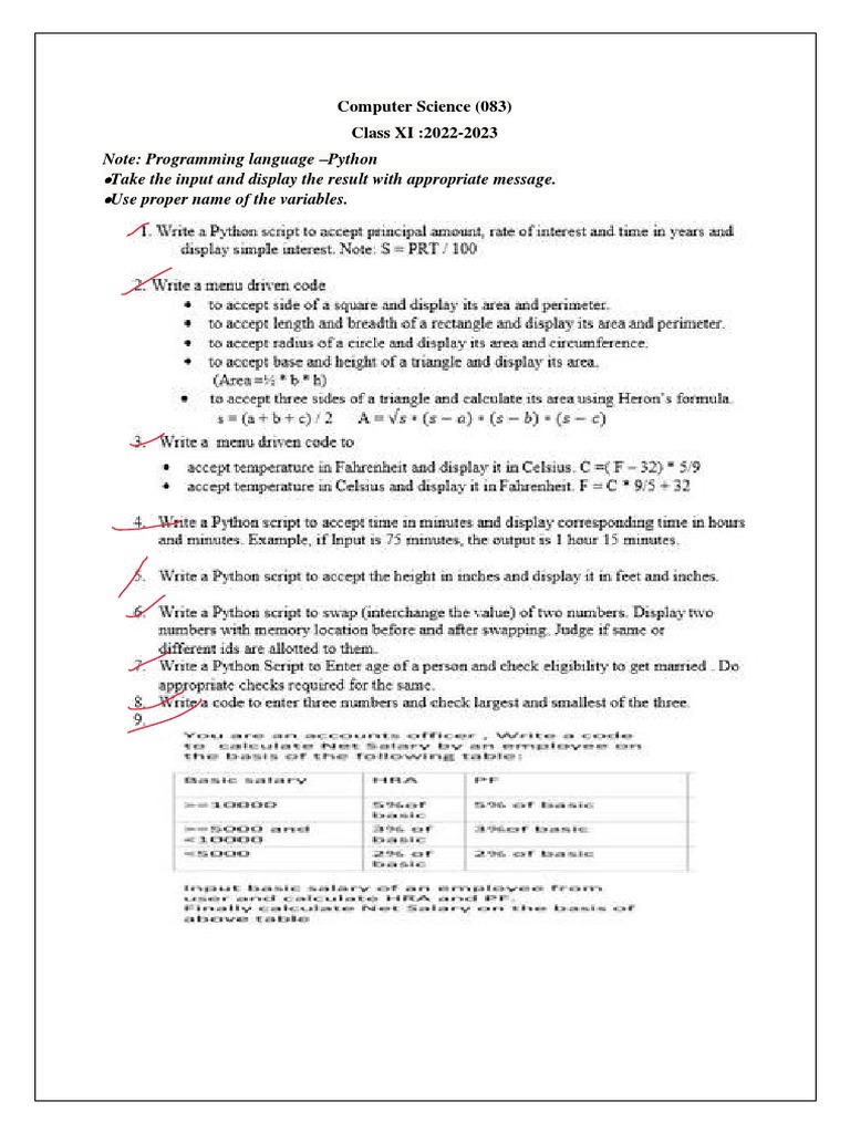 Practical Assignment Computer Science Xi Pdf