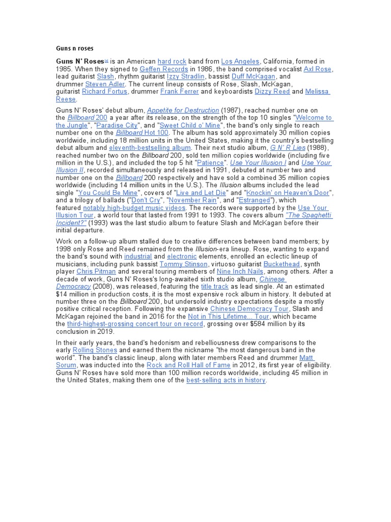 Guns N Roses | PDF | Rock Music | Heavy Metal Music