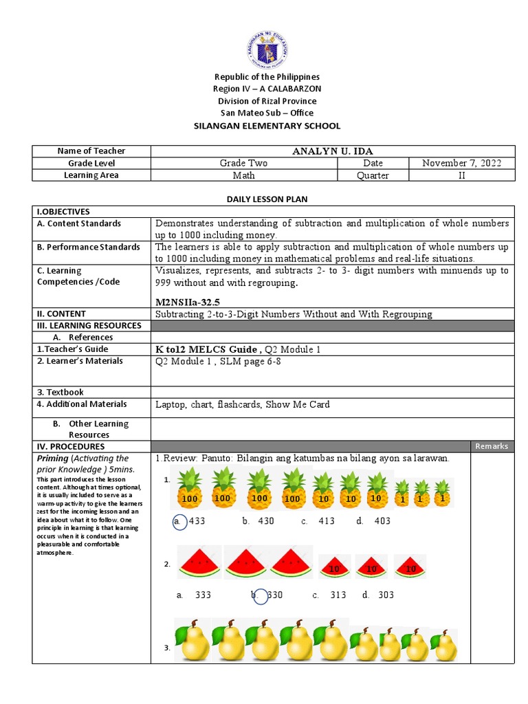 Co 1 - Math | PDF | Subtraction | Learning