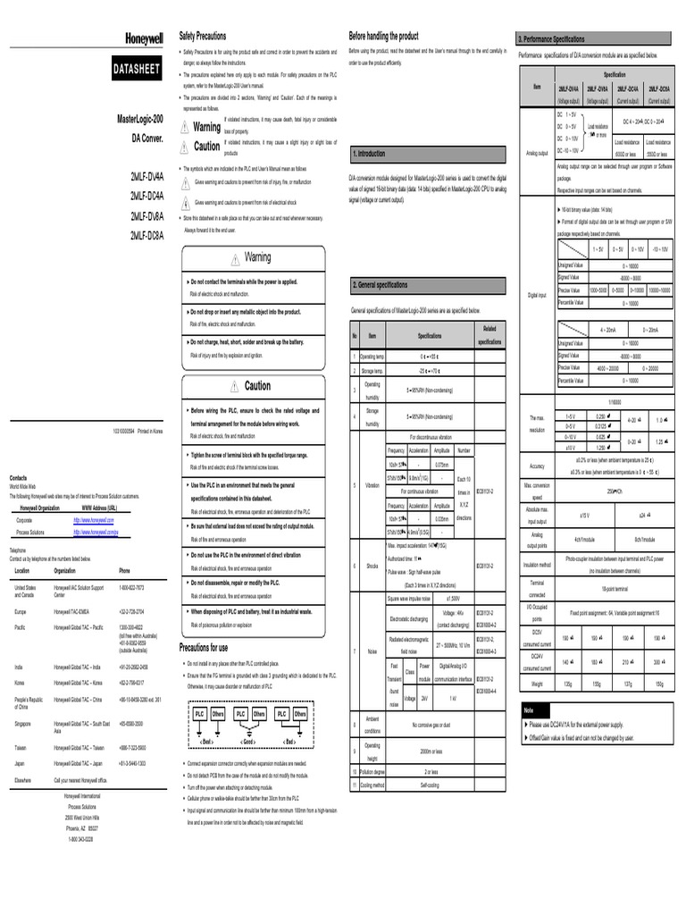 Safety Precautions and Performance Specifications for MasterLogic-200 ...