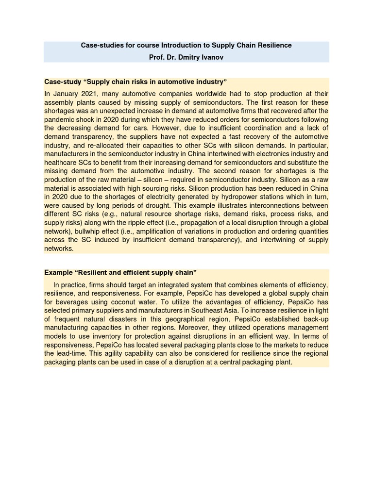 Cases Risks and Resilience | PDF | Supply Chain | Nissan