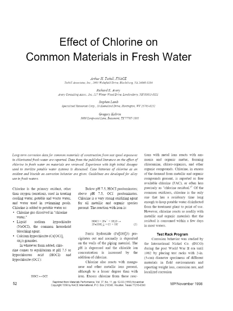Effect of Chlorine On Common Materials in Fresh Water | PDF