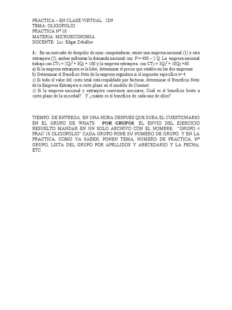 Pract 10 Oligopolio 2d9 | PDF