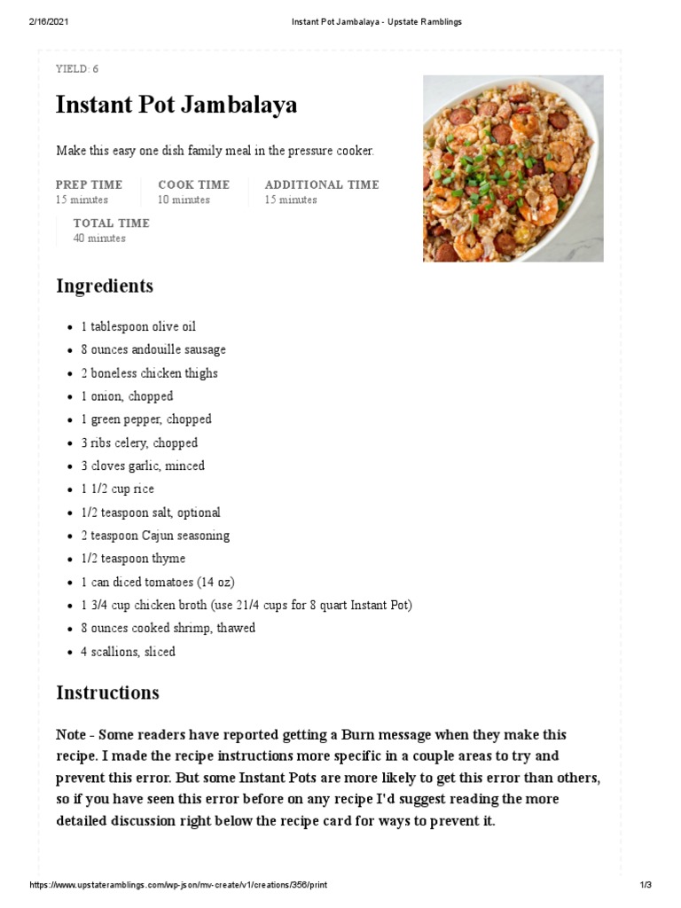Instant Pot Jambalaya - Upstate Ramblings | PDF | Fat | Sausage