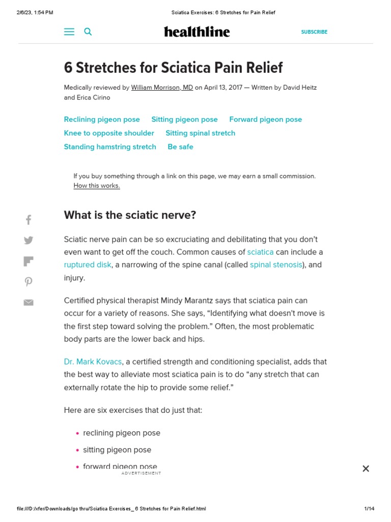Sciatica Exercises - 6 Stretches | Download Free PDF | Low Back Pain ...
