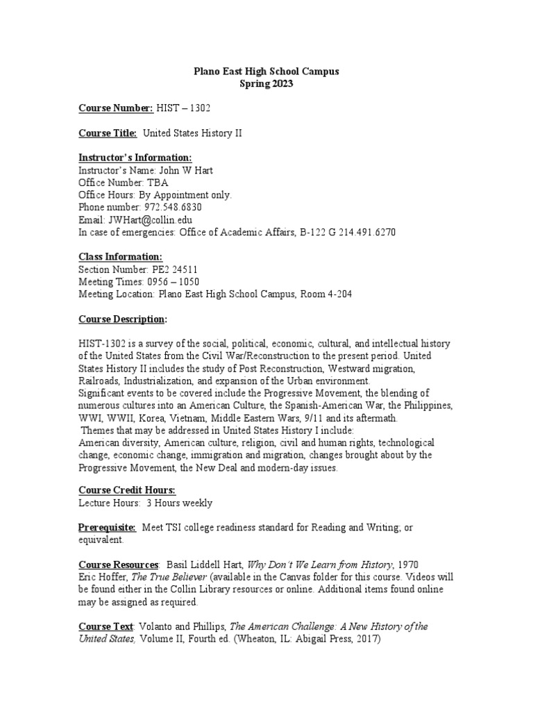 Hart - History 1302 - 24511-202320 | PDF | Academic Dishonesty