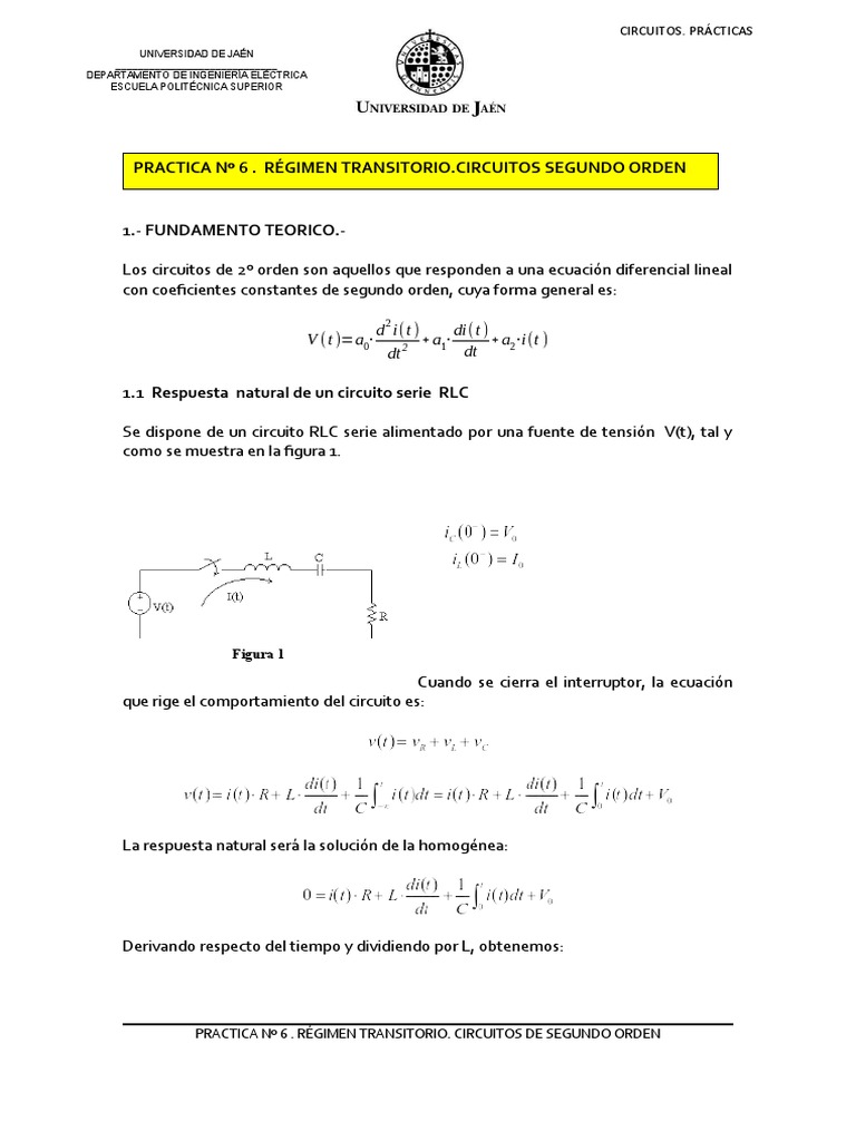 Practica 6 - TRANSITORIO SEGUNDO ORDEN | PDF | Ecuaciones | Resistor