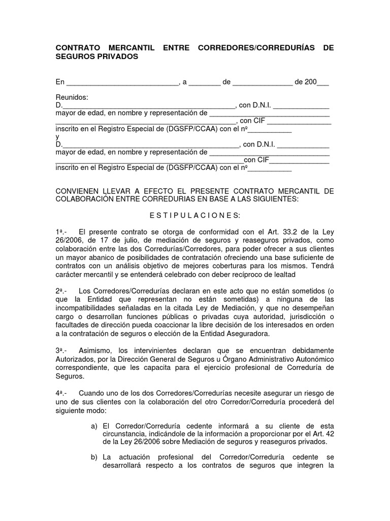 Modelo Contrato Entre Corredores | PDF | Seguro | Reaseguro