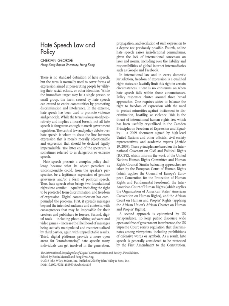 Hate Speech Law and Policy - George | PDF | Hate Speech | Hatred