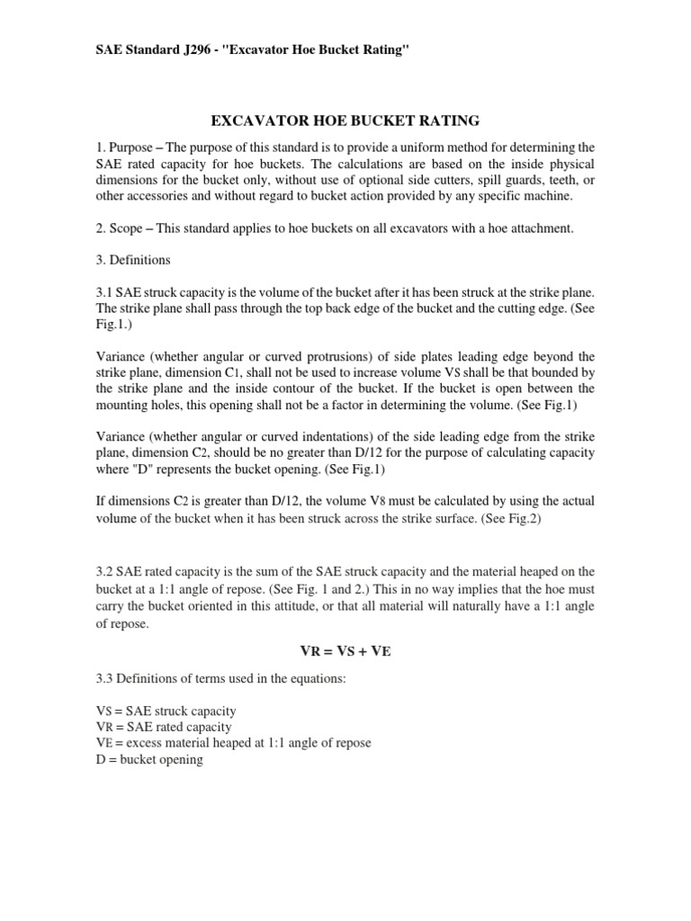 SAE Standard J296 - Excavator Hoe Bucket Rating | PDF