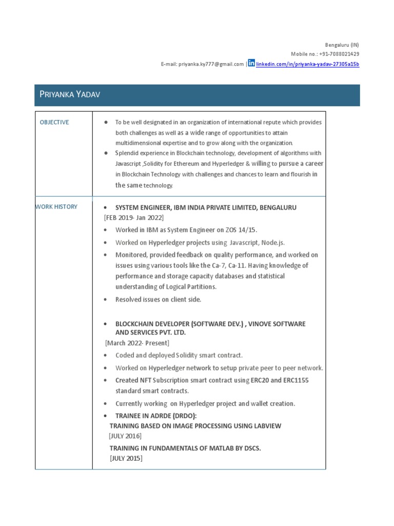 Priyanka Y Resume1 | PDF | Computing | Computer Engineering