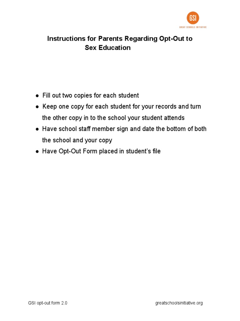 Great Schools Initiative Parental Opt-Out Form | PDF | Sex Education ...
