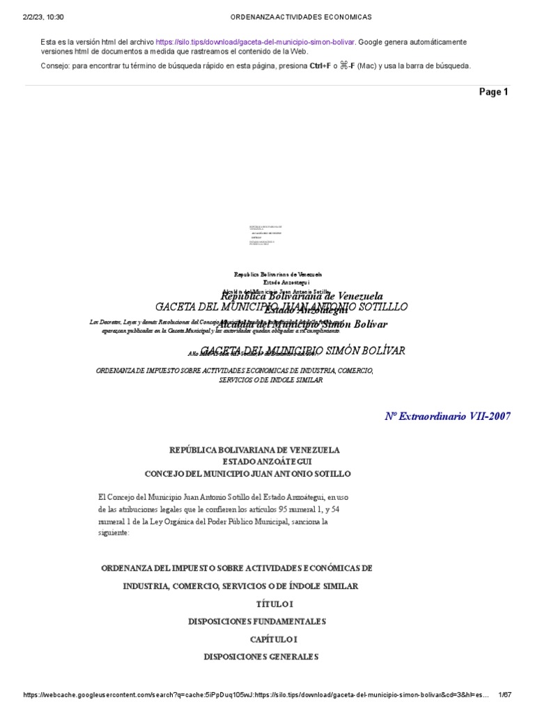 ORDENANZA ACTIVIDADES ECONOMICAS Municipio Sotillo | PDF | Impuestos | Venezuela