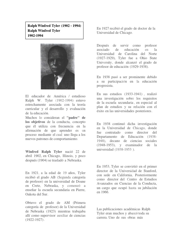 Ralph Tyler | PDF | Plan de estudios | Aprendizaje