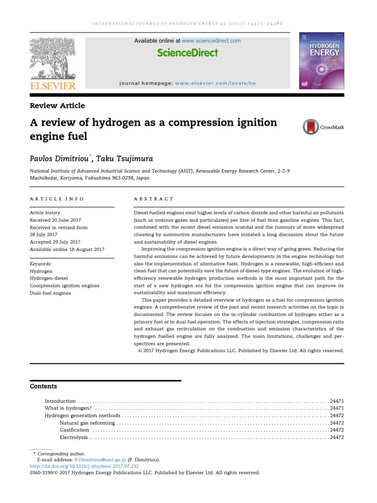 2017 - A Review of Hydrogen As A Compression Ignition Engine Fuel | PDF | Combustion | Diesel Engine