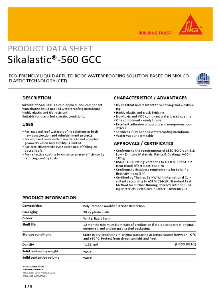 Sikalastic - 560 GCC Water Proofing Materials - Part 1 | PDF | Roof | Water Sikalastic - 560 GCC Water Proofing Materials - Part 1 | PDF | Roof | Water
