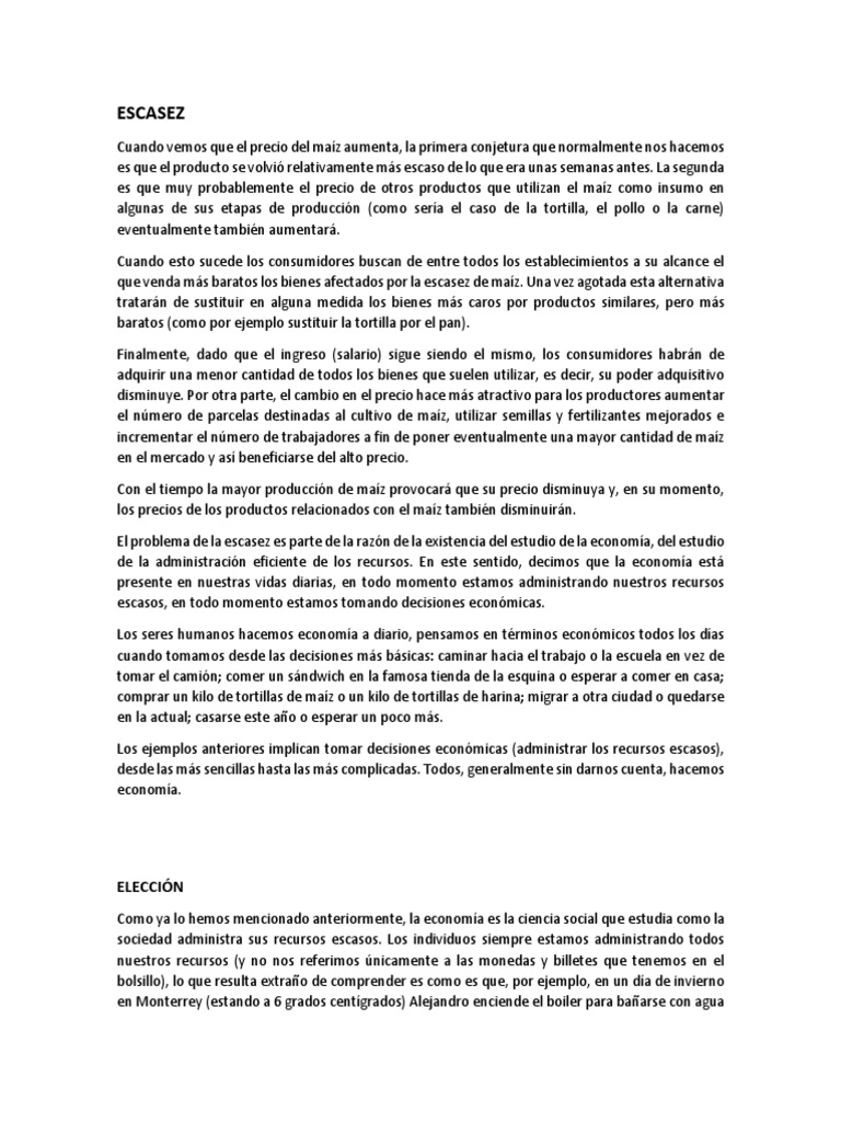 Escasez y Costo de Oportunidad | PDF | Crecimiento económico | Costo de ...