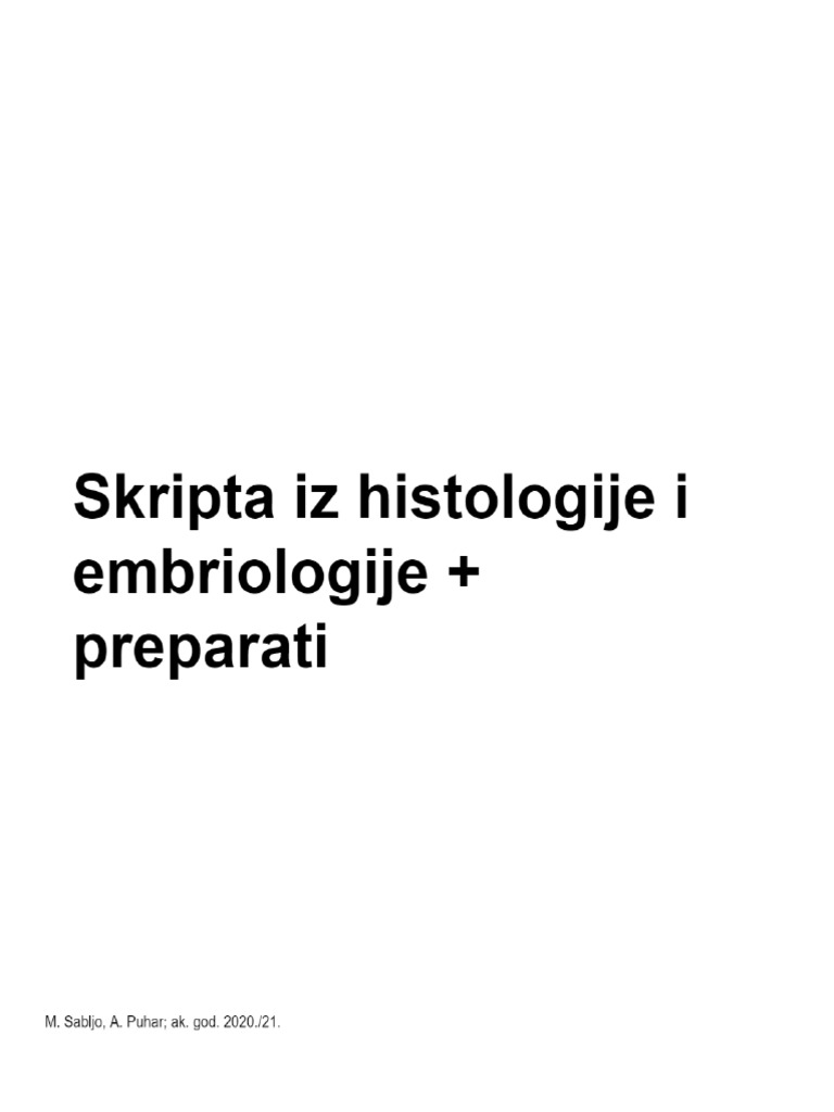 Skripta Histologija I Embriologija + Preparati | PDF