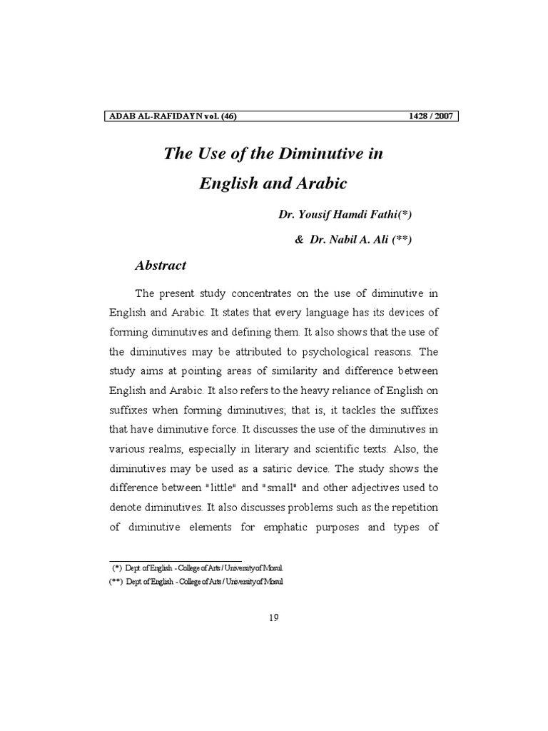 The Use of Diminutives in English and Arabic | PDF | English Language ...