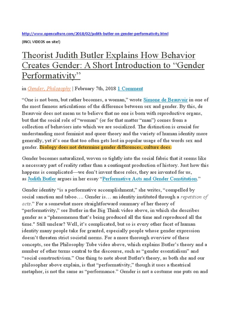 Teori - Butler - A Short Introduction To Gender Performativity | PDF ...
