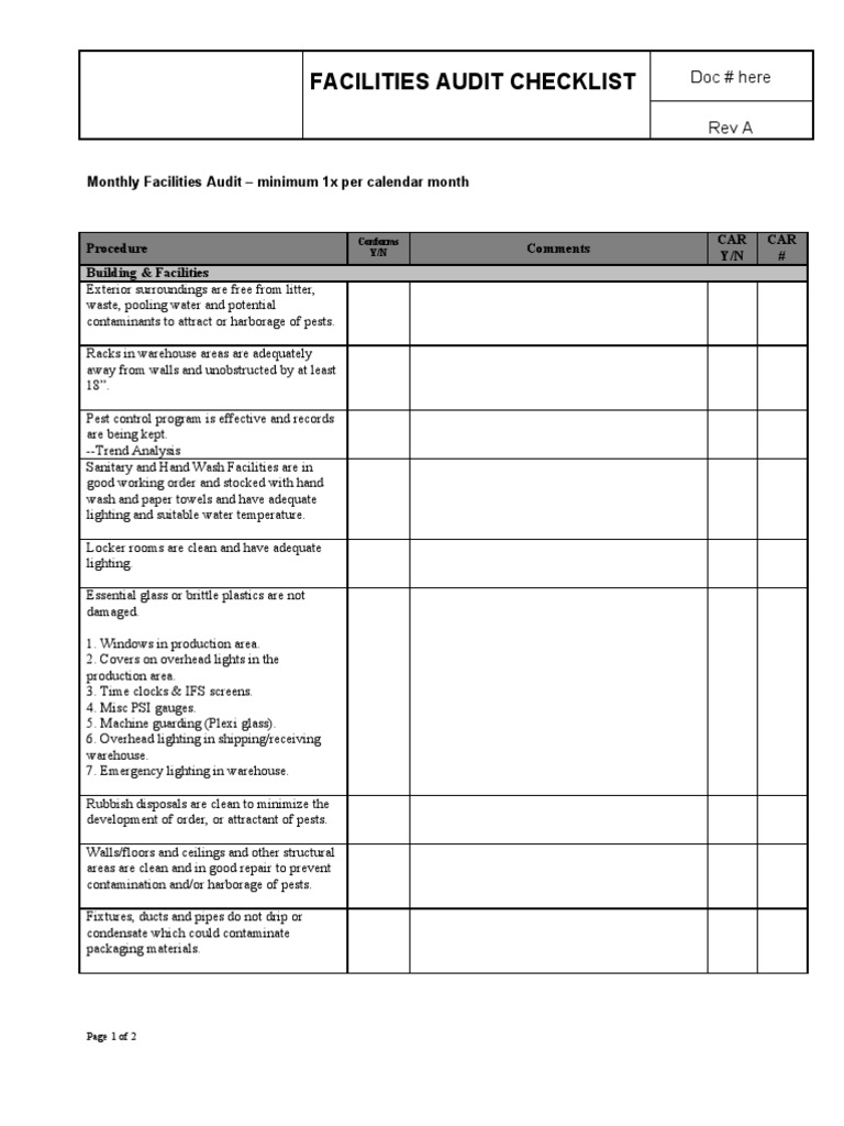 Facilities Internal Audit Checklist | PDF | Technology & Engineering