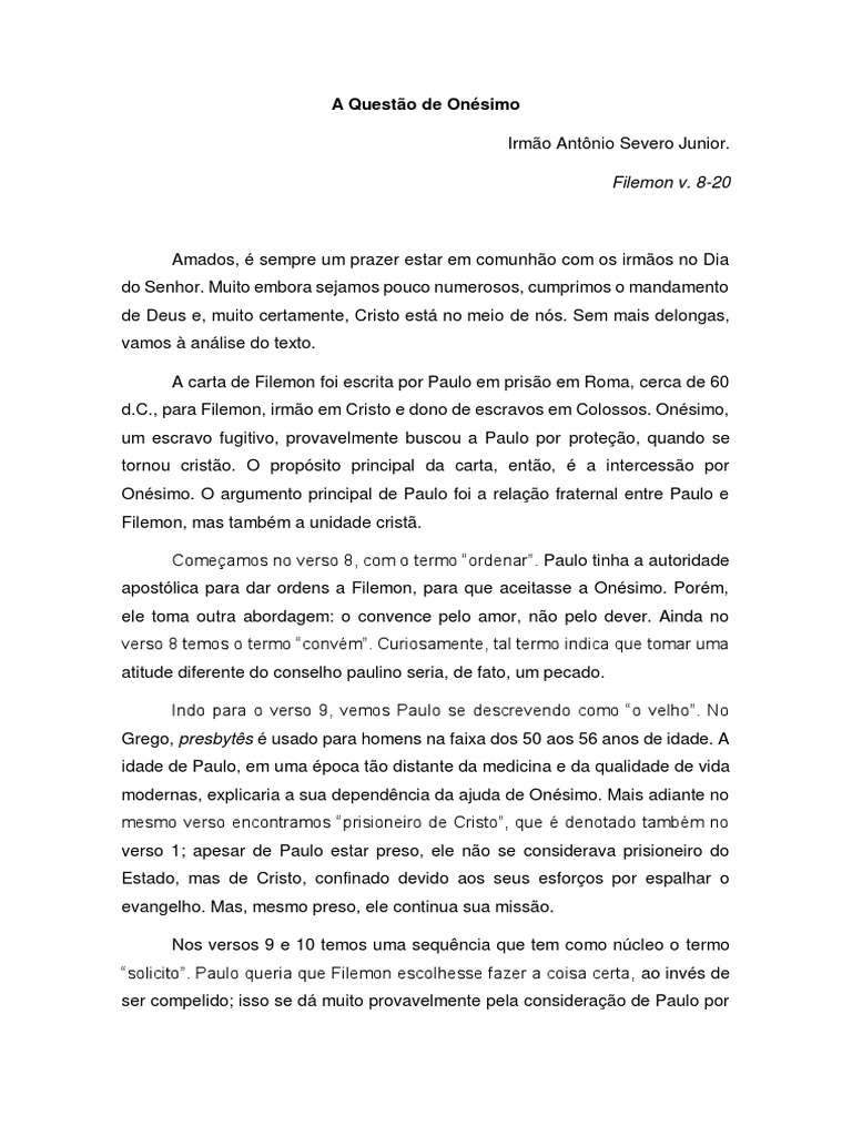 Reflexões sobre Filemon e Onésimo | PDF
