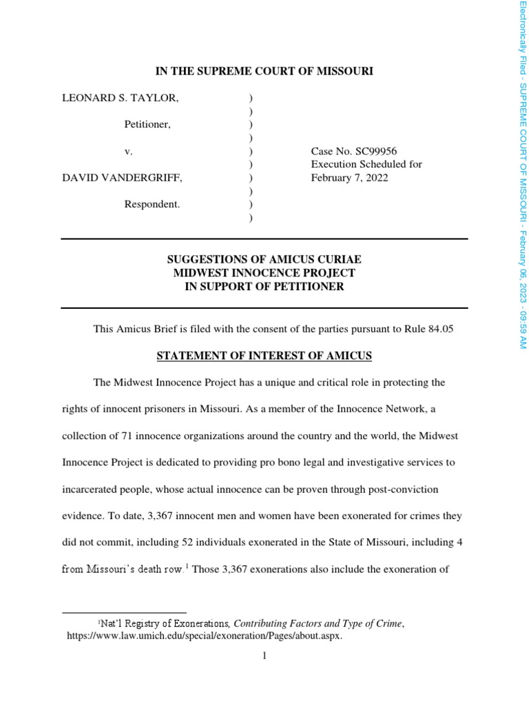 Midwest Innocence Project Leonard Taylor Amicus Brief | PDF ...