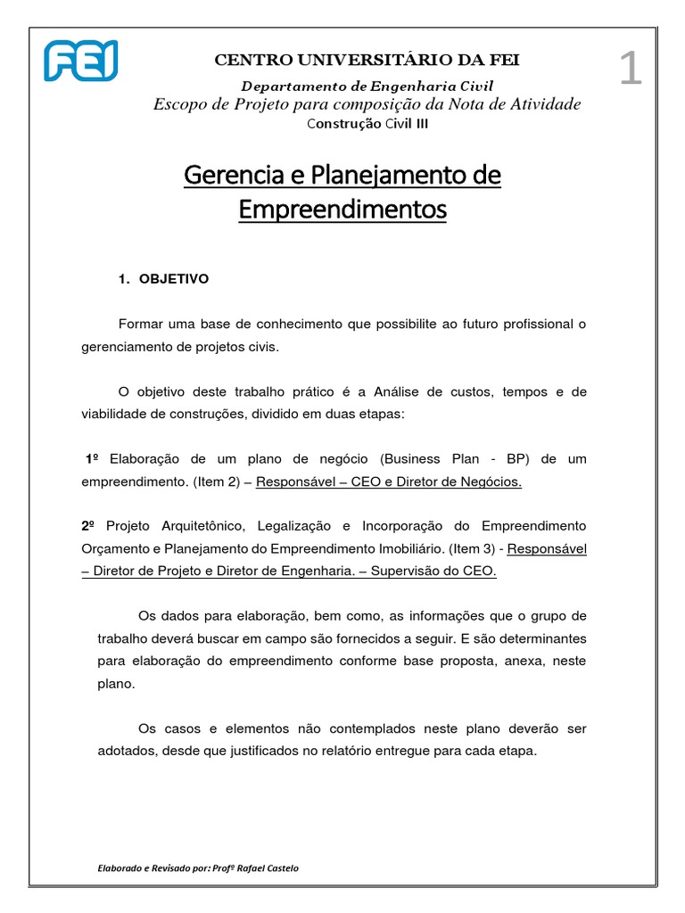 Proposta de Projeto Integrado - Rev 00 | PDF | Plano de negócios | Engenharia Civil