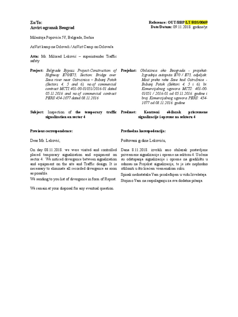 Letter For Inspection | PDF