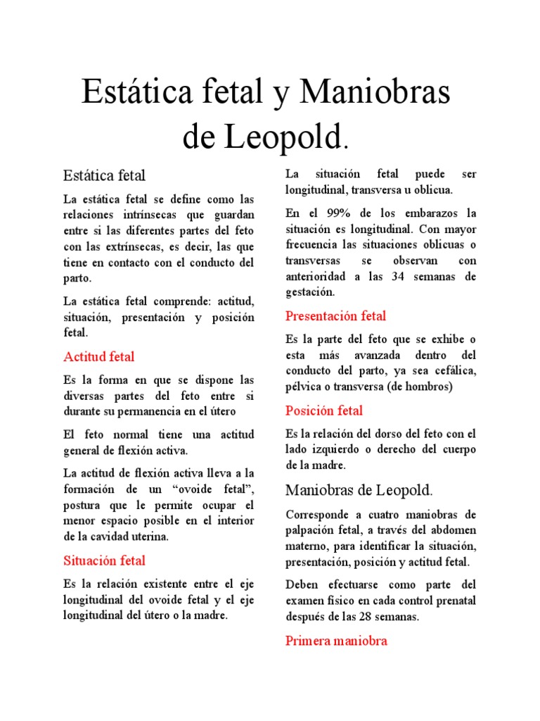 Estática fetal y maniobras de Leopold: Una guía para la evaluación ...