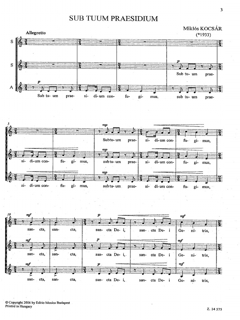 Female Choir - Kocsar - Sub Tuum | PDF