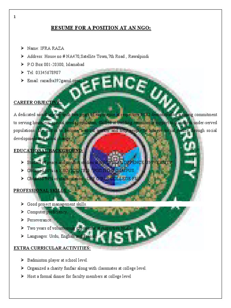 Resume For A Position at An Ngo | PDF