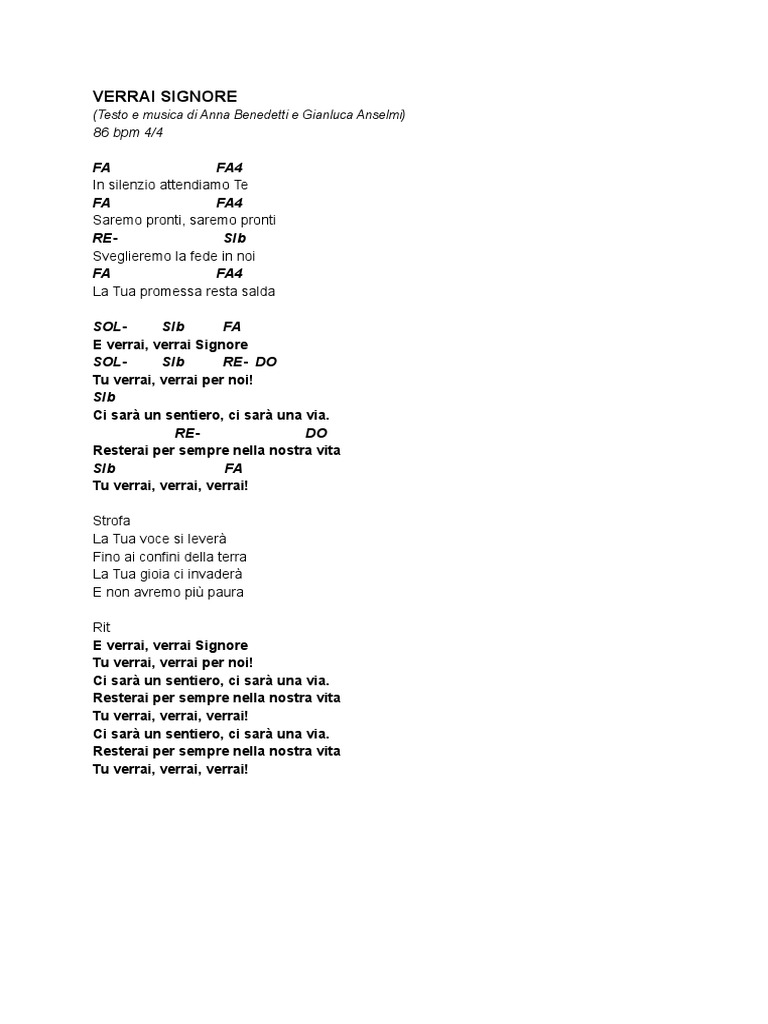 Verrai Signore Accordi | PDF